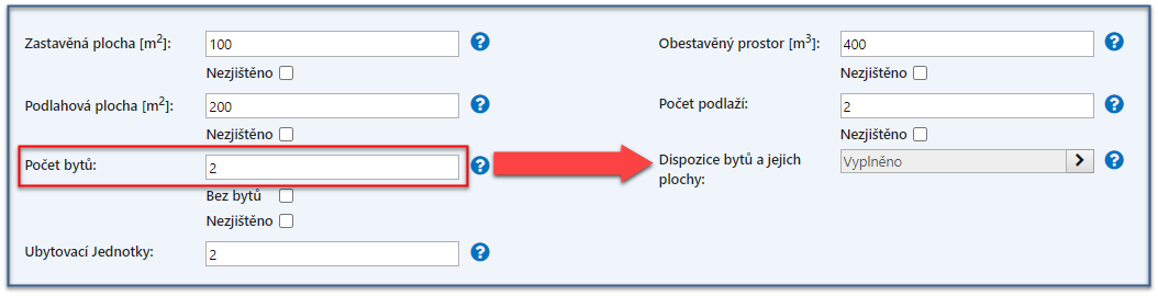 Dispozice bytů a jejich plochy